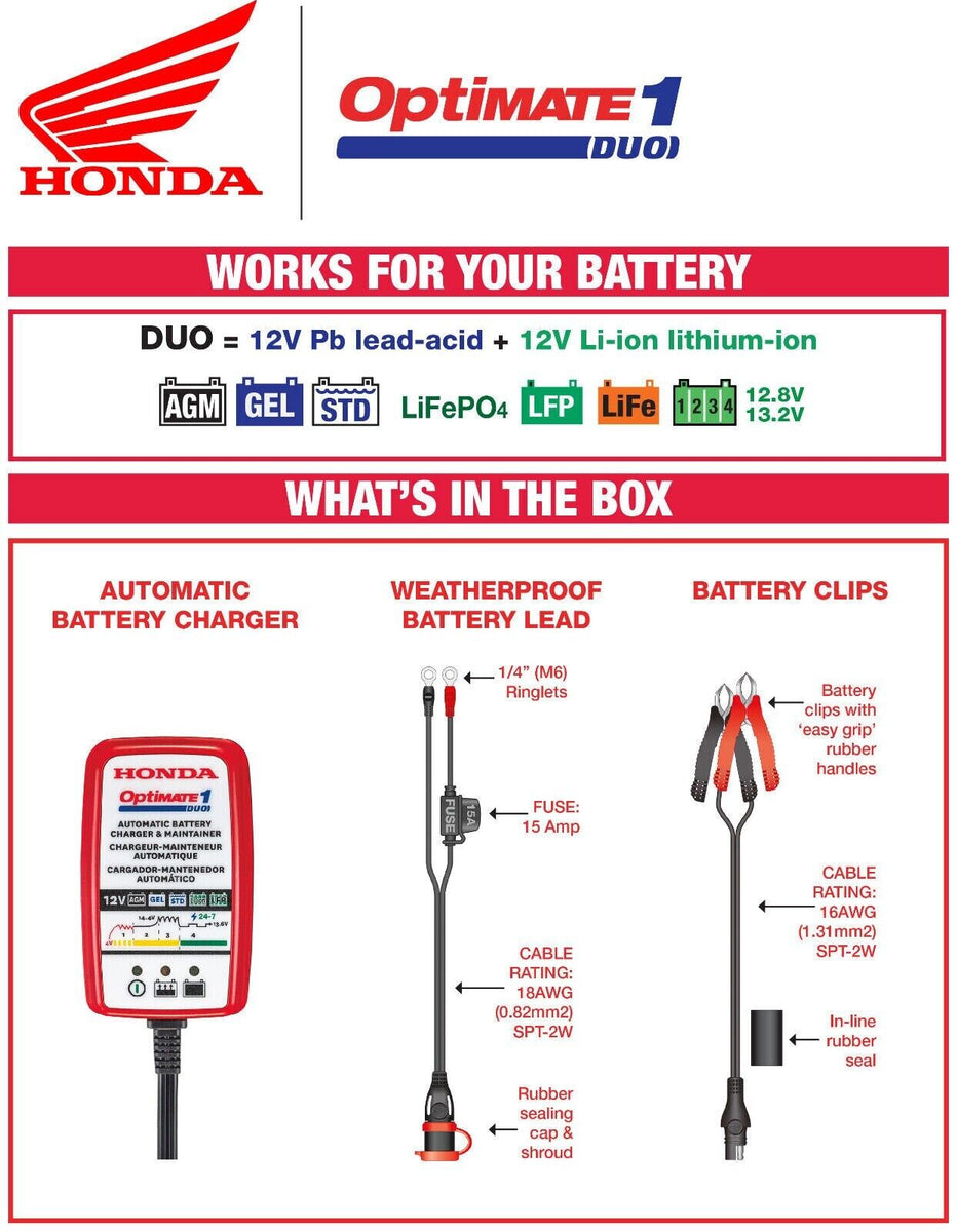 Pro Honda Optimate 1 DUO Automatic Battery Maintainer – Pro Cycle